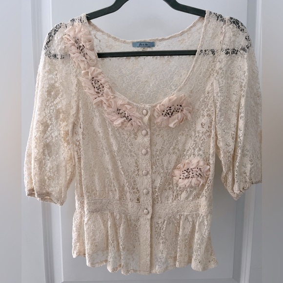 Tops | Romantic Embellished Lace Blouse Small | Poshmark